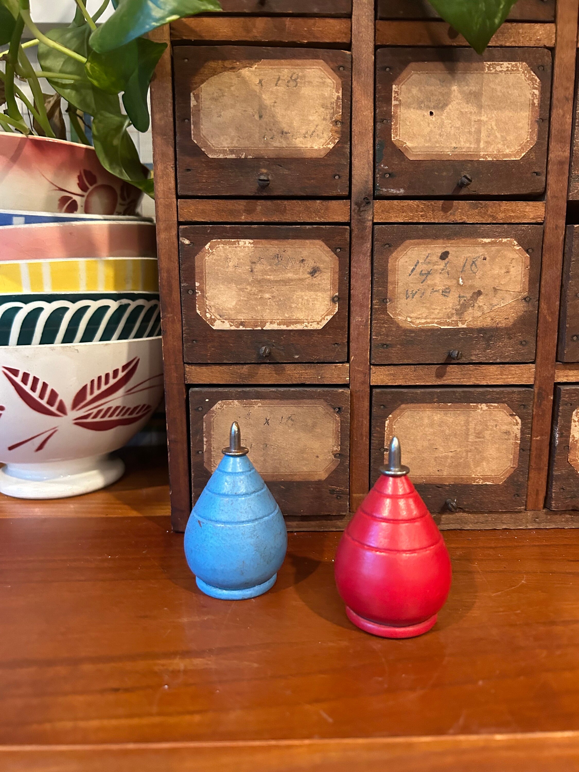 Primitive Set of Wooden Tops With Bright Bold Paint - Etsy