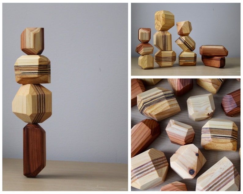 Wooden Stacking Rocks Handmade Balance Stones Family Relaxation Game ...