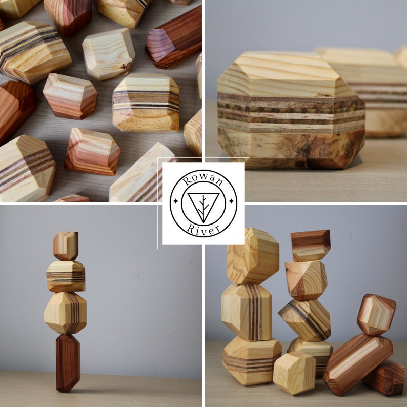 Wooden Stacking Rocks Handmade Balance Stones Family Relaxation Game ...