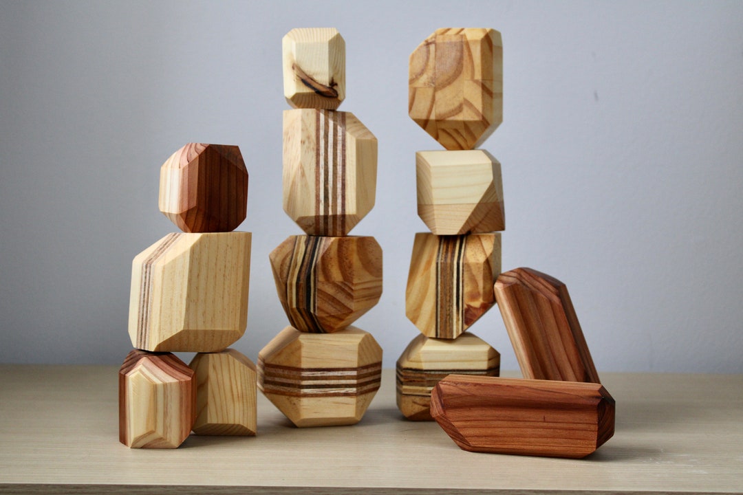 Wooden Stacking Rocks Handmade Balance Stones Family Relaxation Game ...