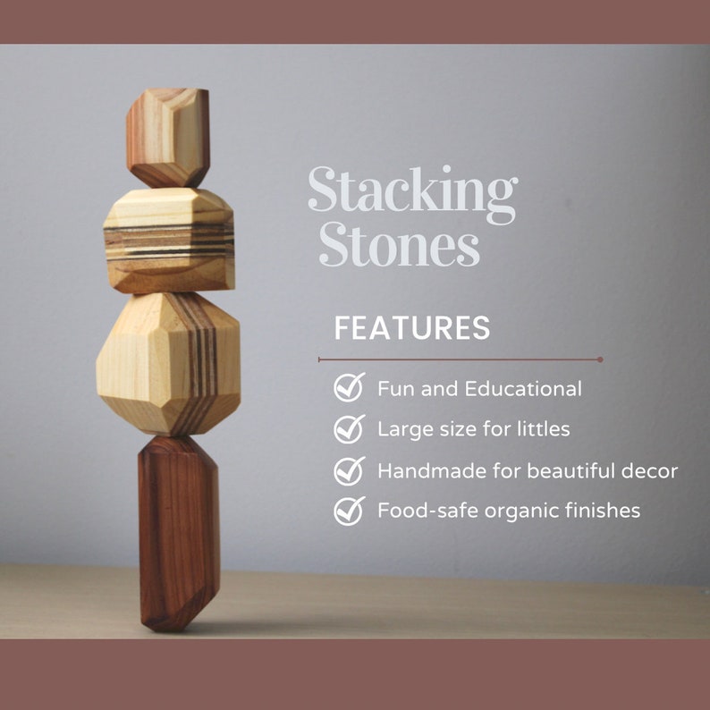 Wooden Stacking Rocks Handmade Balance Stones Family Relaxation Game ...