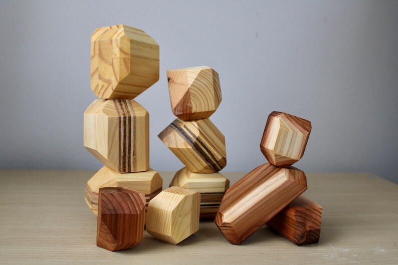 Wooden Stacking Rocks Handmade Balance Stones Family Relaxation Game ...