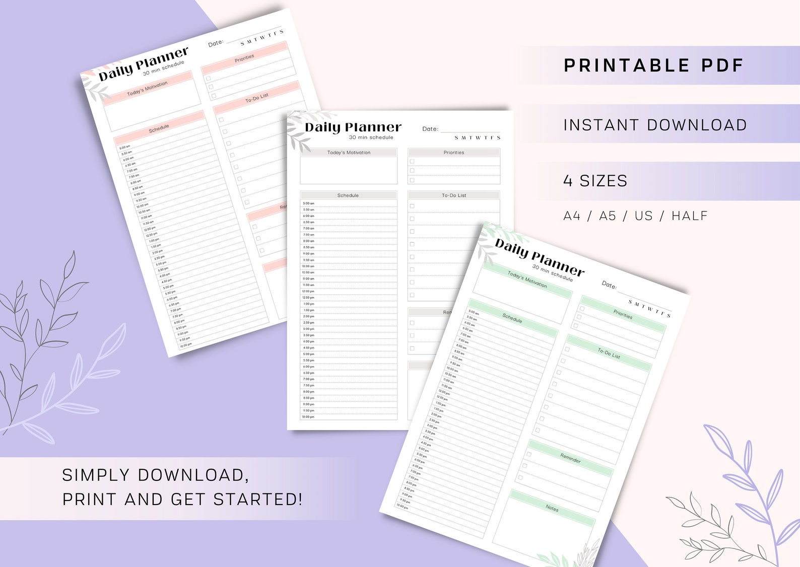 30-minute Daily Planner Printable Daily Schedule to Do - Etsy