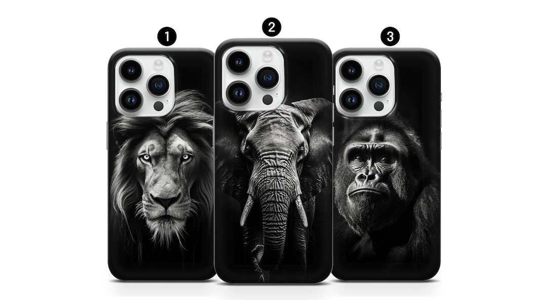 Wild Animal Case Black White Lion Elephant Gorilla Cover iPhone 16 15 ...