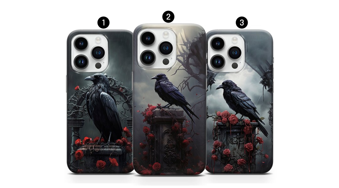 Gothic Raven Phone Case, Horror Aesthetic Cover iPhone 15 14 Pro Max 13 ...