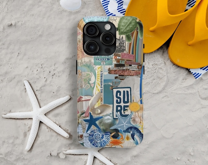 Coconut Girl Collage Aesthetic Phone Case, Ocean Beach Inspired, Summer Beachy Surfer Girl Case ...