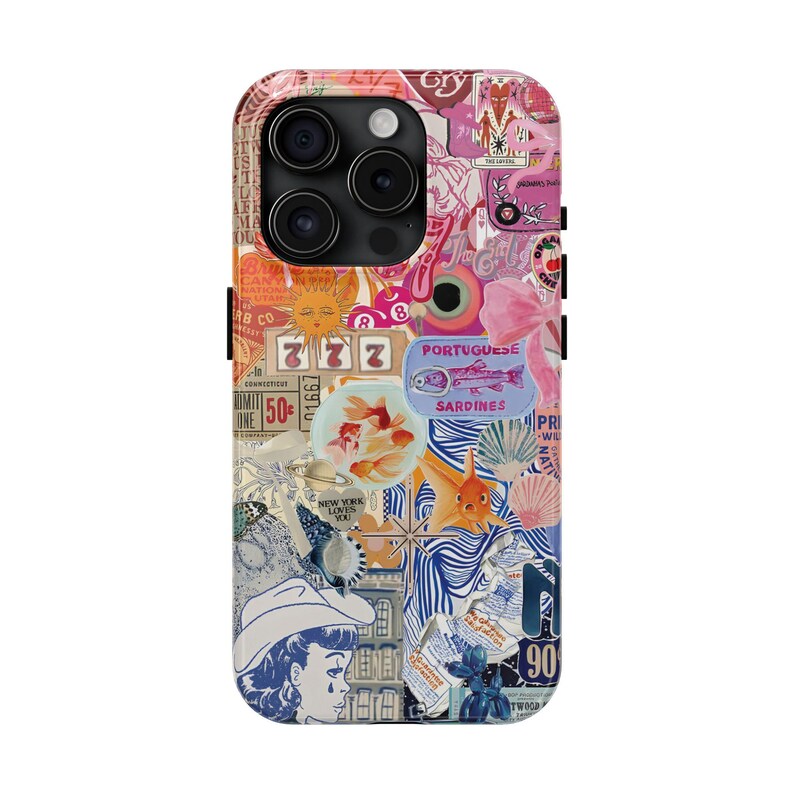 Colorful Vintage Collage Phone Case, Orange Goldfish iPhone Case ...