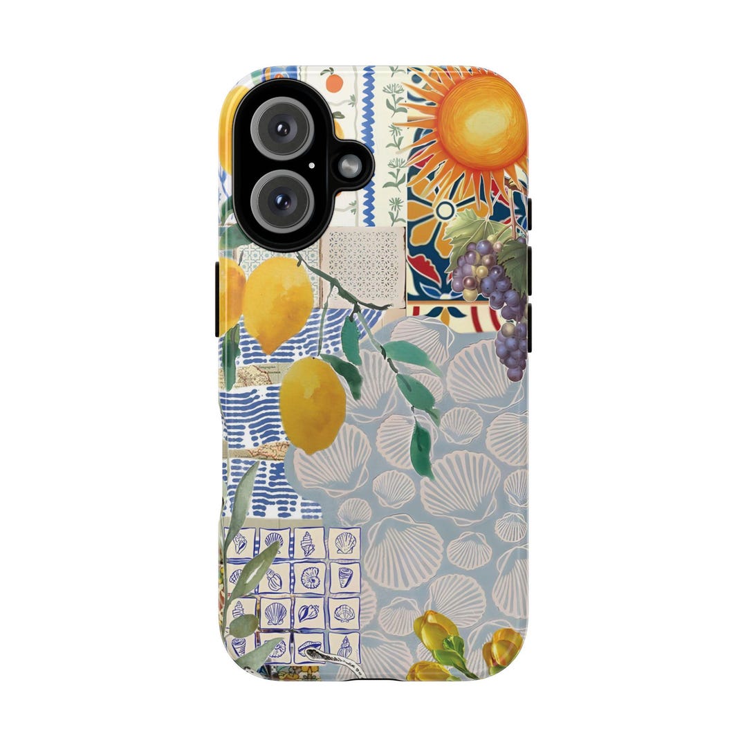 Santorini Collage iPhone 16 Case,sunset Aura Samsung Case,mediterranean Pixel Cases, Blue ...