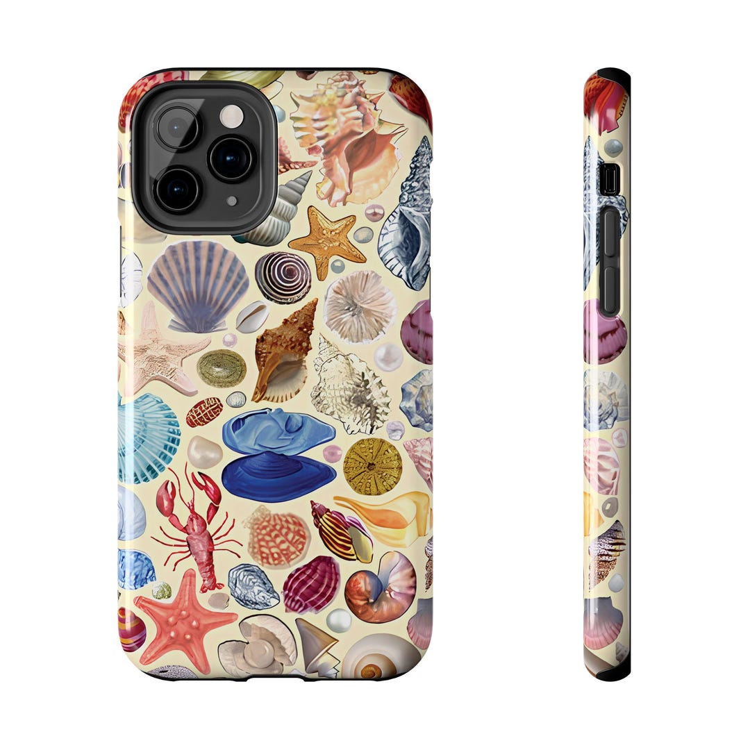 Seashell Collage Design Tough Hard iPhone Case | Beachy iPhone 15/14/13 ...
