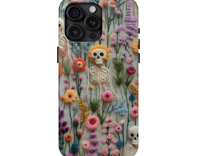 Spooks Come Out at Night Skeleton Phone Case, Embroidered Look Floral ...