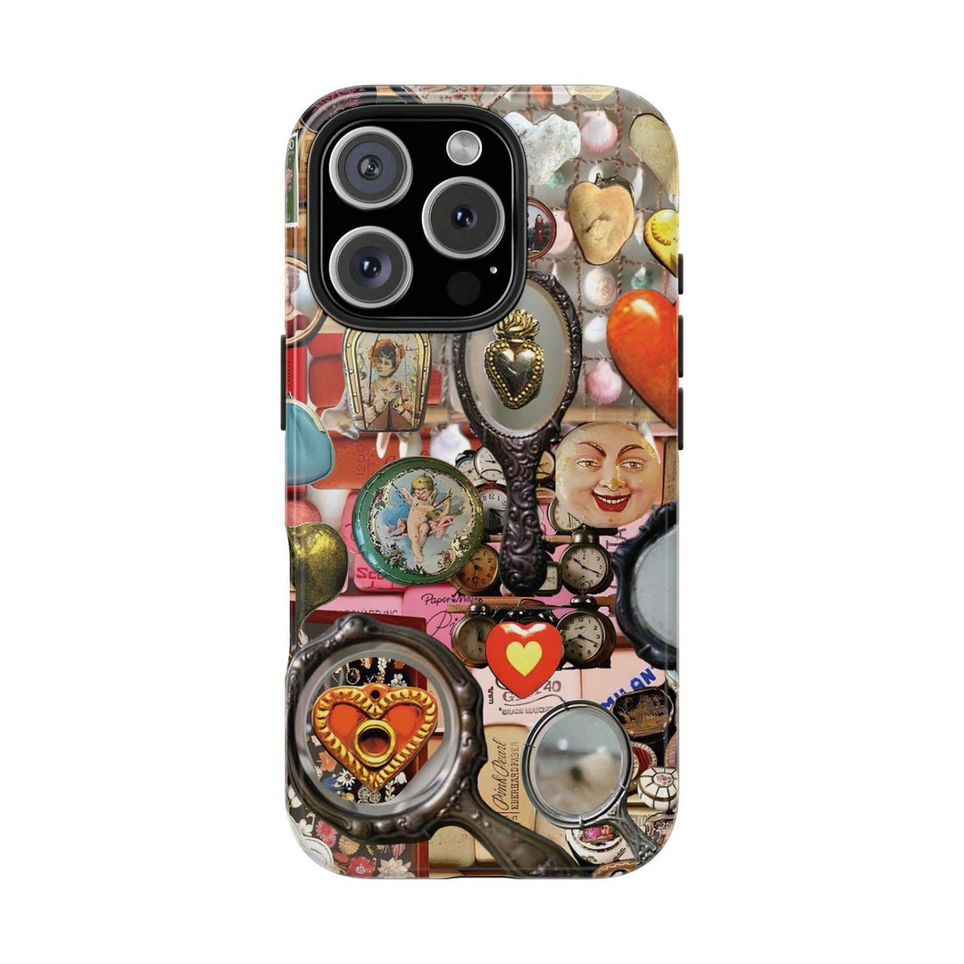 Vintage Charms and Trinkets Mosaic iPhone 16 Pro Case, Y2K iPhone 15 ...