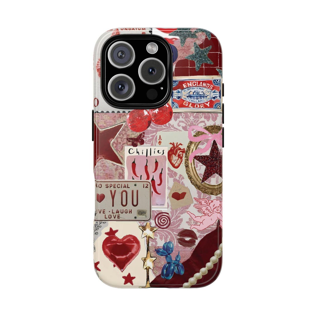 Red Coquette Collage iPhone 16 Case, England Samsung S24 Case, Preppy ...