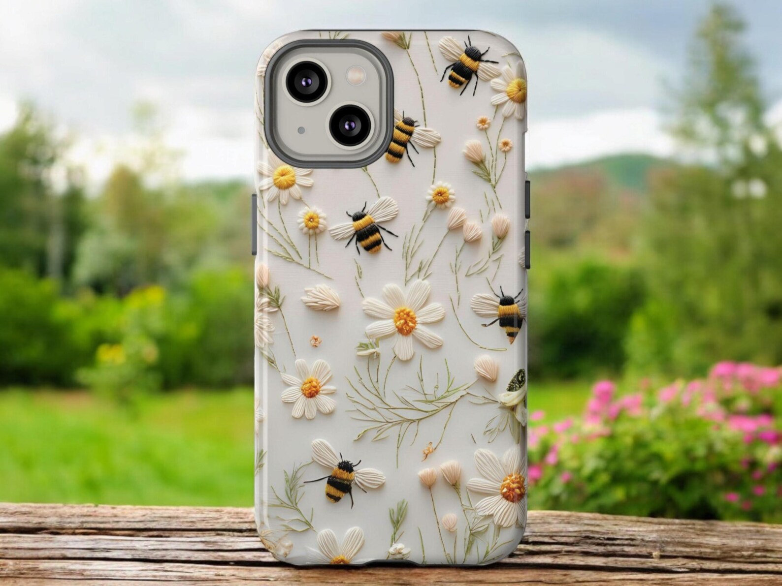 Afternoon Bee-light Spring Bumblebee Phone Case | Embroidery Look ...