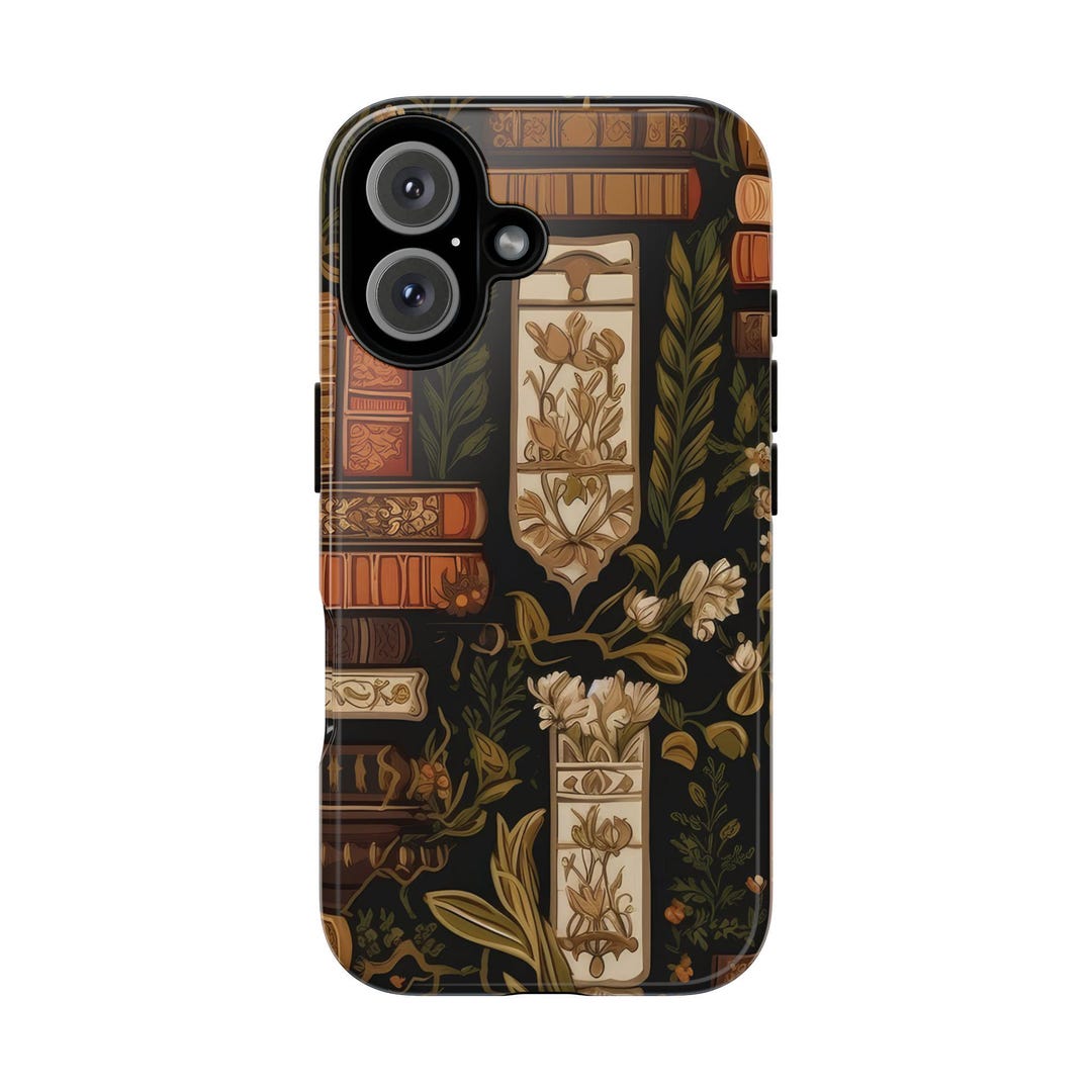 Dark Academia Floral Bookshelf Phone Case - Etsy
