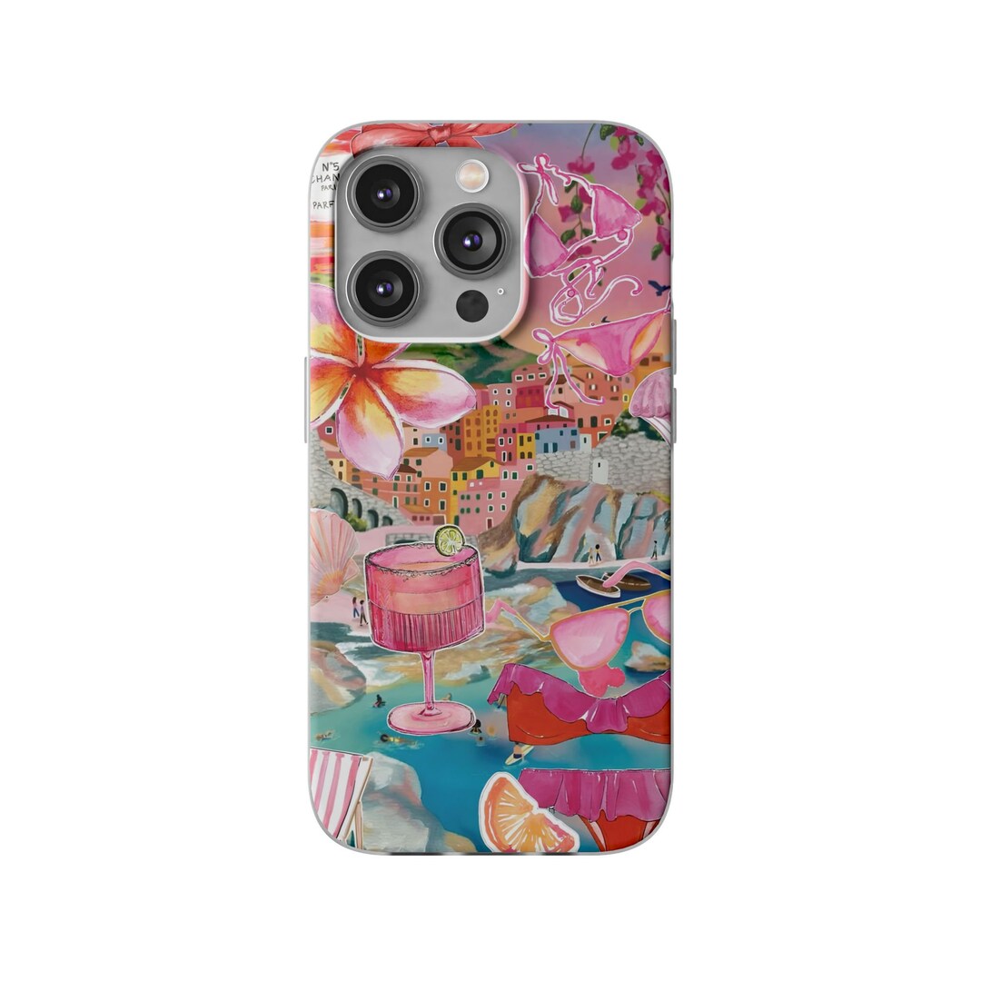 Pink Coastal Summer Collage Flexi Phone Cases, Coquette iPhone 15 Pro ...