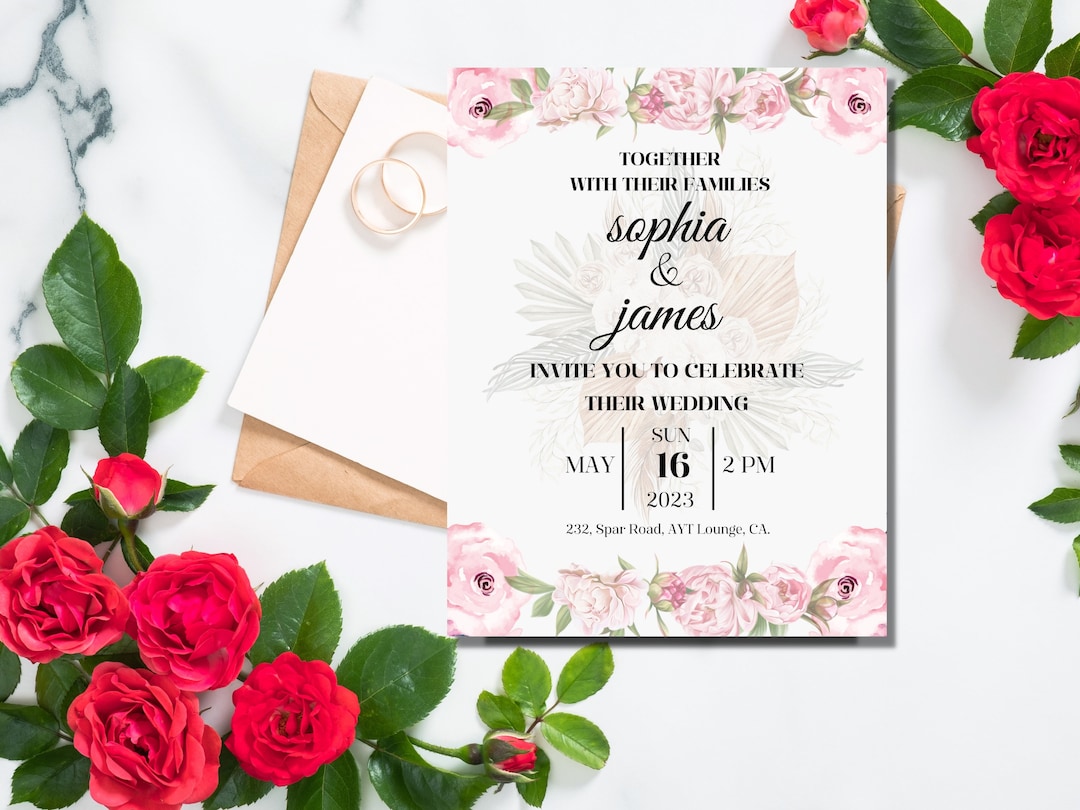 Minimalist Wedding Invitation Template, Printable Floral Wedding ...