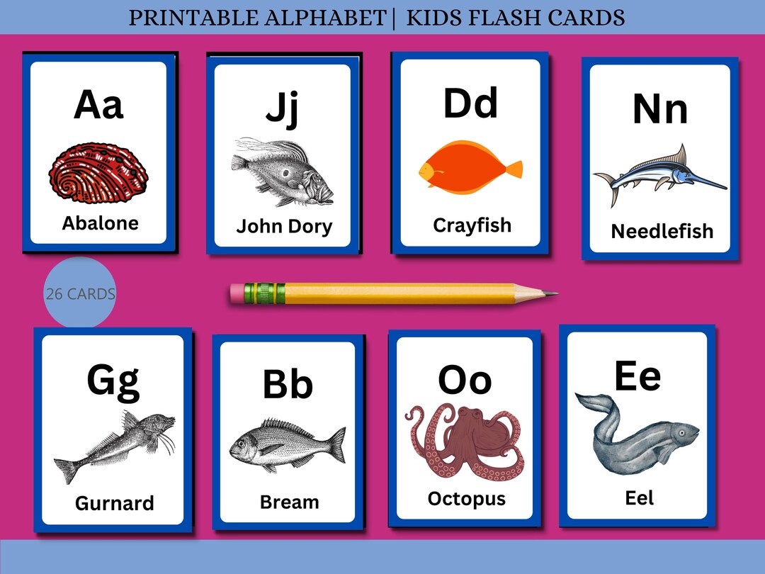 Alphabet Flash Cards Alphabet Sea Animal Flashcards - Etsy.de