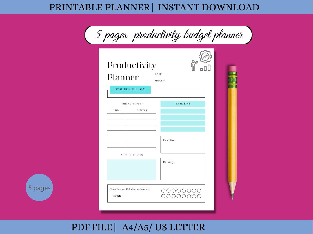 5 Pages Productivity Planner Success Planner Productivity Pack Goal ...
