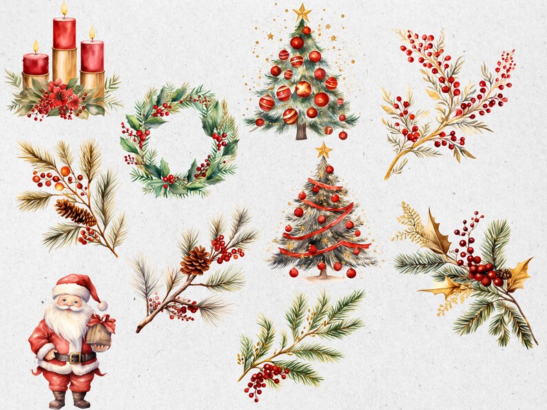 Red and Gold Christmas Clipart, Christmas and New Year Winter Holiday ...