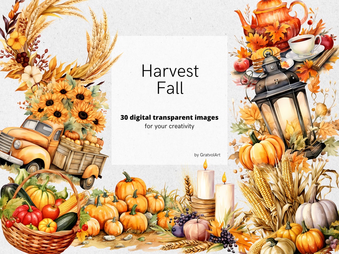 Harvest Fall Clipart, Autumn Farm Clip Art, Printable Art PNG Instant ...