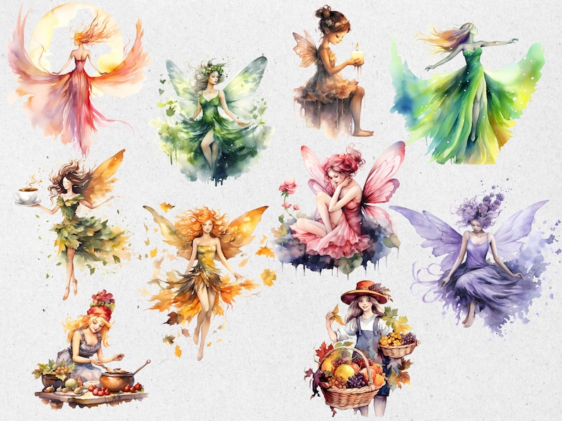 Magical Fairies Clipart, Watercolor Colorful Different Fairies PNG ...