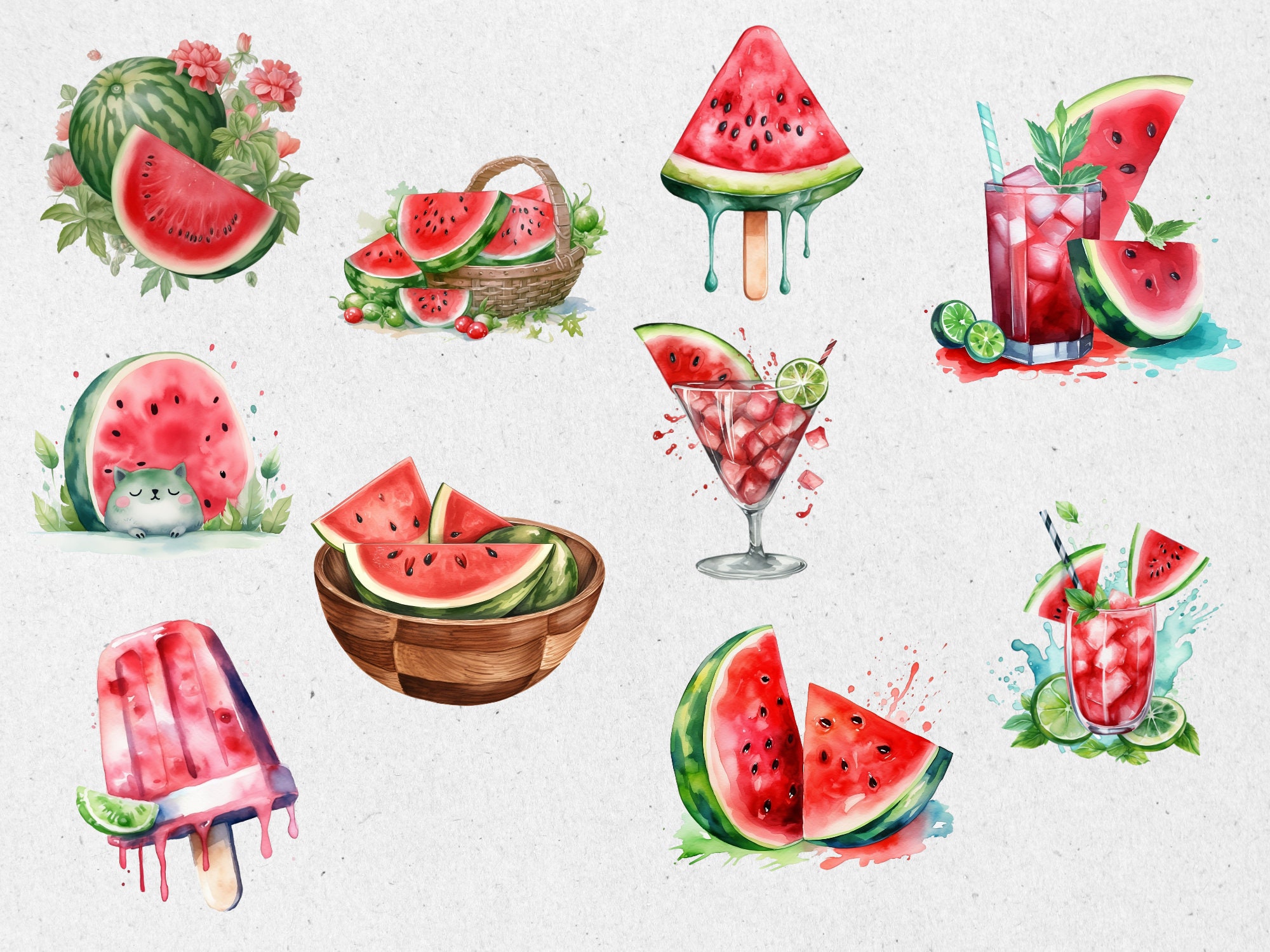 Watercolor Watermelon Clipart - Digital Png Watermelon, Graphics for ...