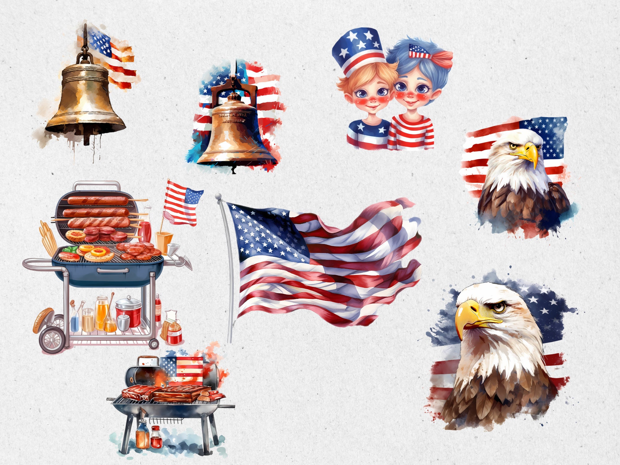 Watercolor Fourth of July Clipart - Patriotic Clipart - Etsy