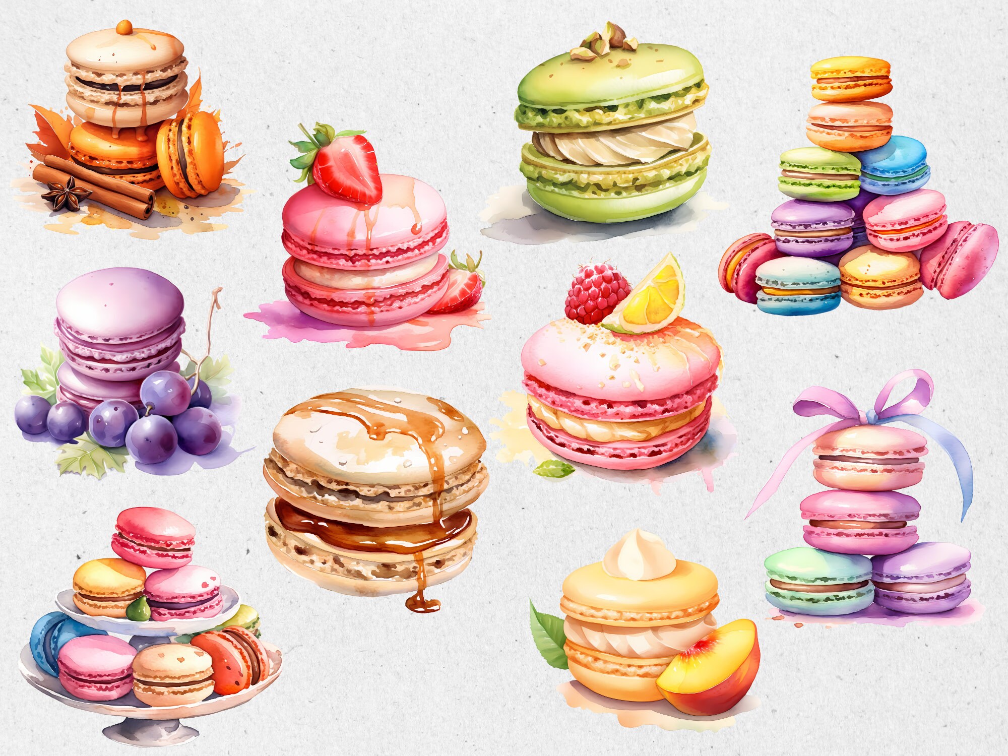 Watercolor Macaroons Clipart, Watercolor Colorful Dessert Macaroons PNG ...