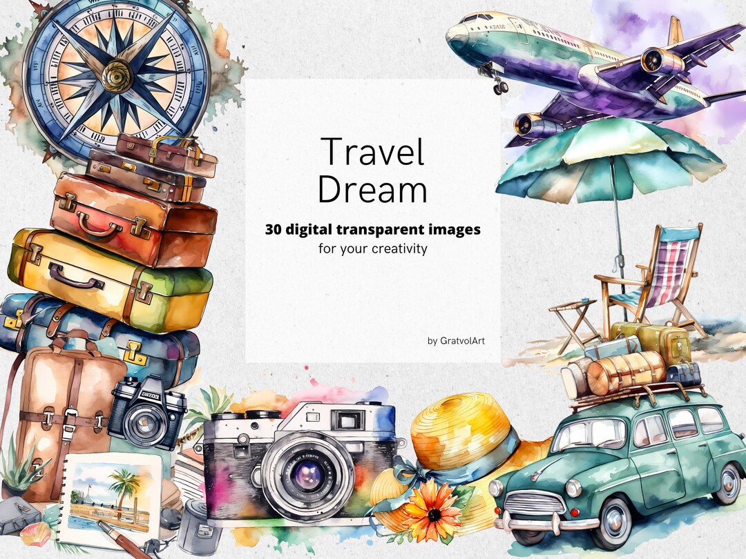 Watercolor Travel Clipart - Summer Holiday - Vacation Clipart - Tourism ...
