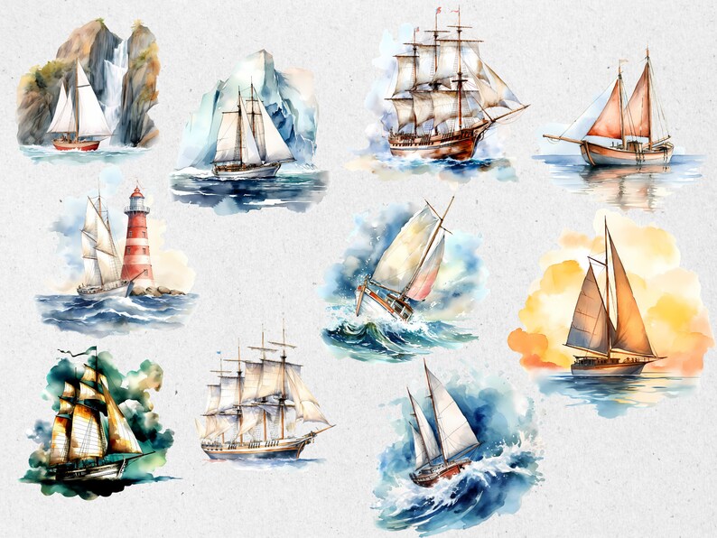 Watercolor Sailboats Clipart - Cute Nautical Ocean Sailing Clip Art ...