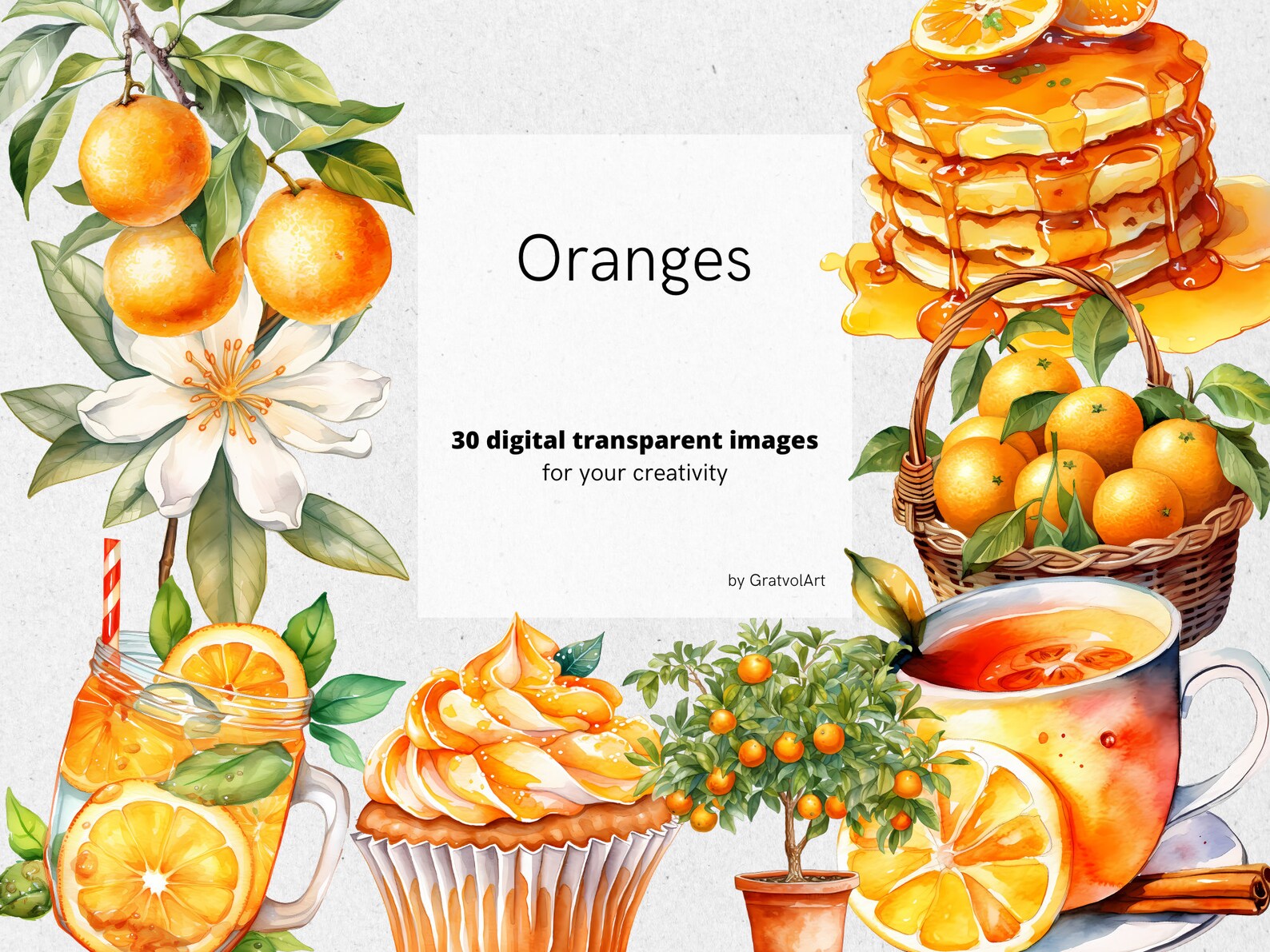 Watercolor Oranges Clipart Digital Png Citrus Graphics for - Etsy