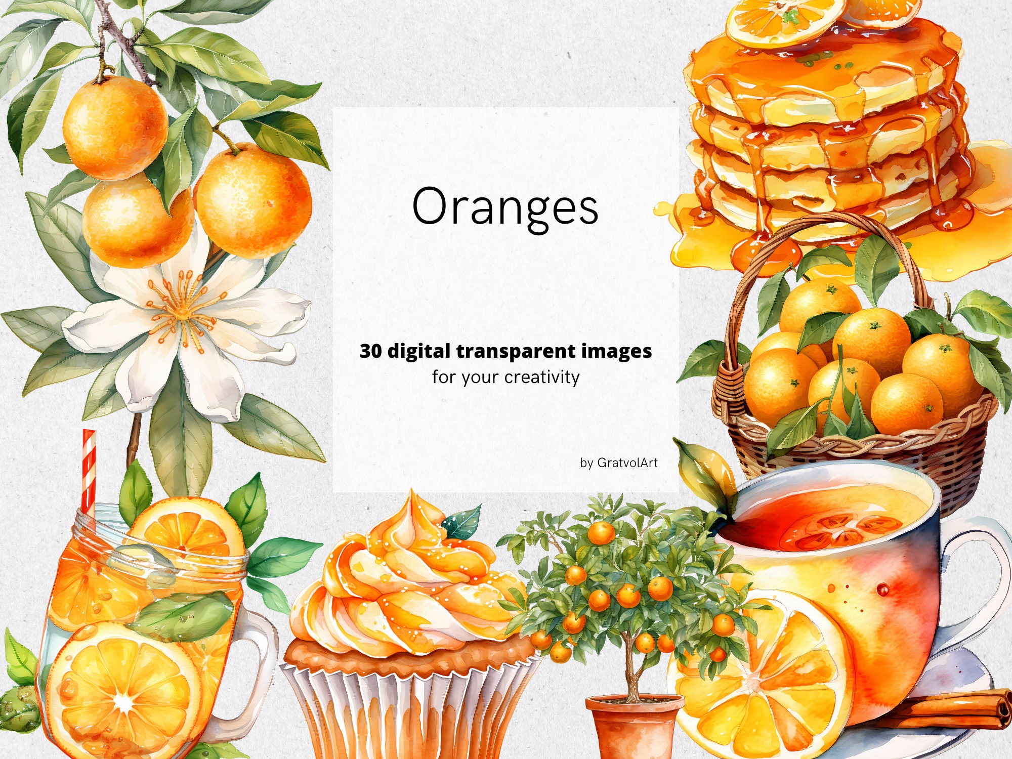 Watercolor Oranges Clipart - Digital Png Citrus, Graphics for Instant ...