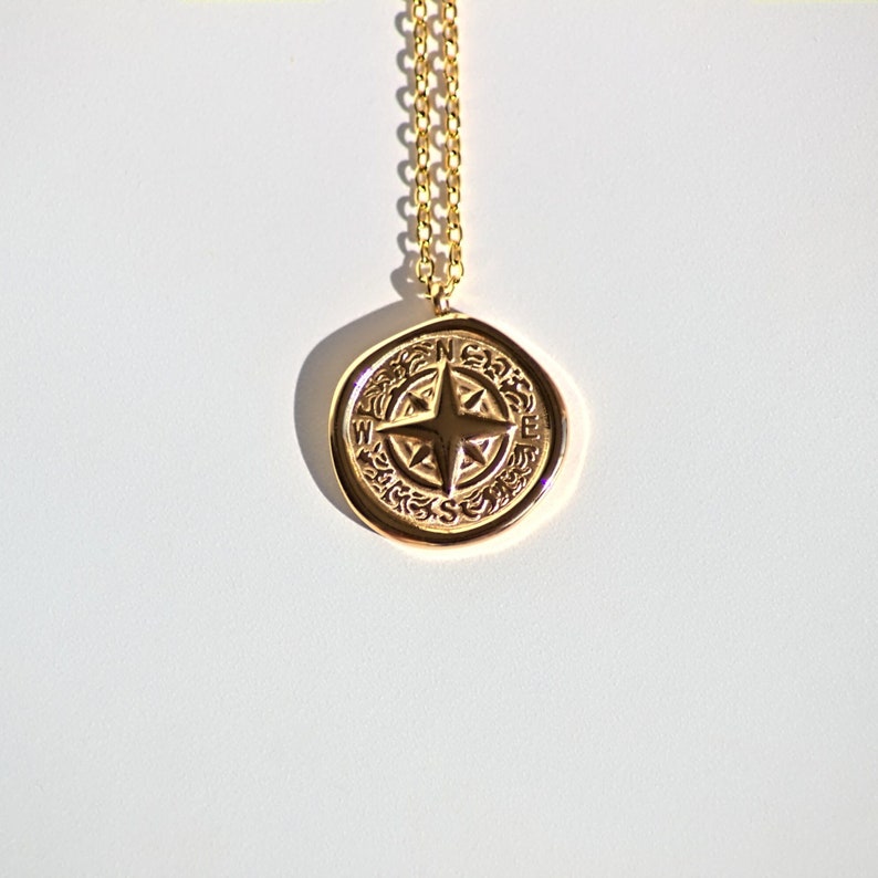 North Star Compass Pendant Necklace Coin Pendant 18k Gold Plated ...