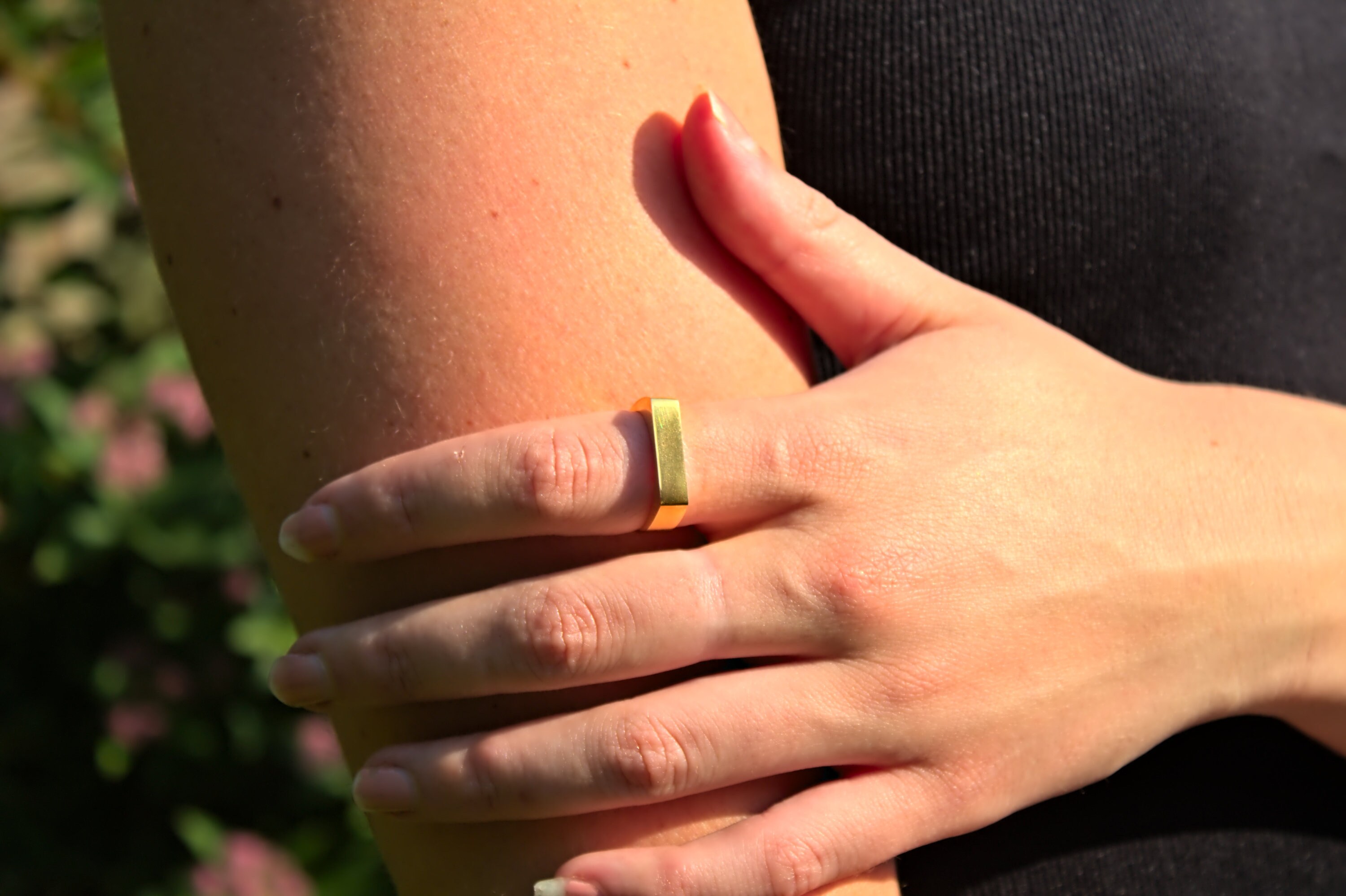 Gold Signet Ring Flat Bar Ring 18k Gold Plated Signet Ring Minimalist ...