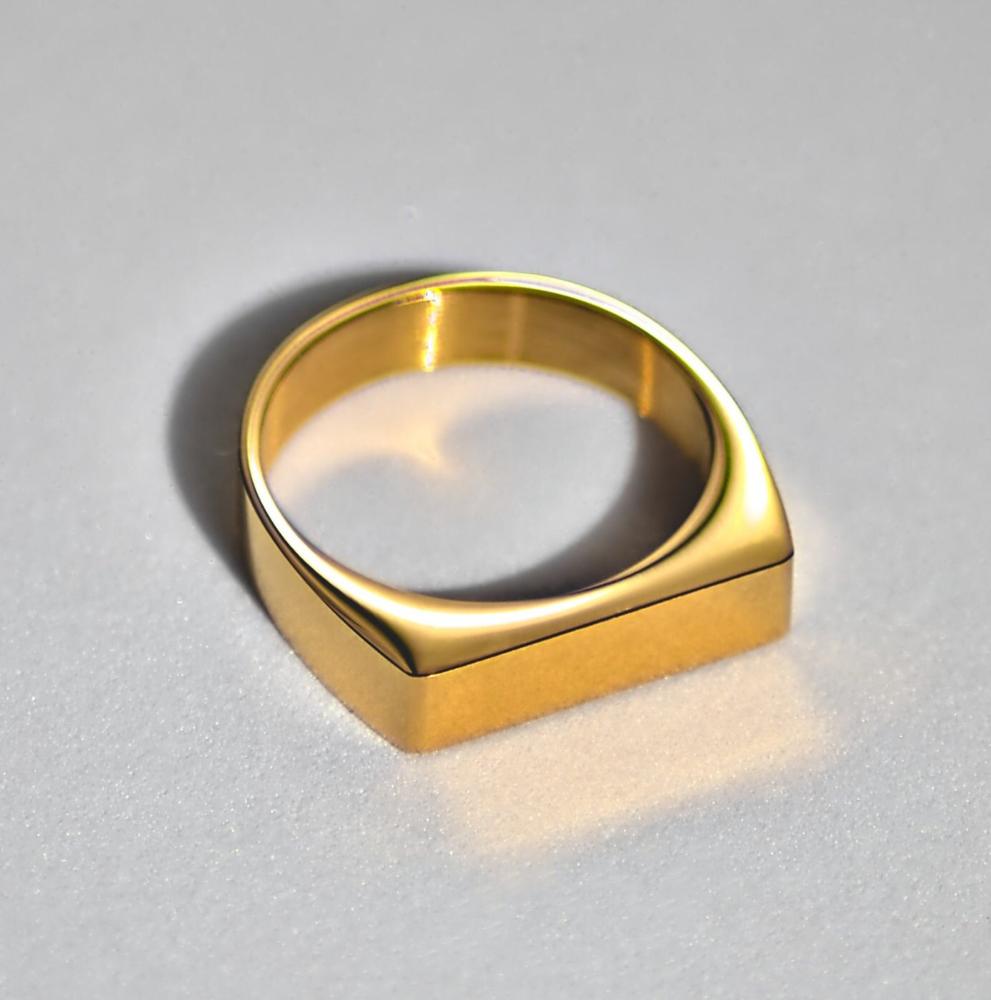 Gold Signet Ring Flat Bar Ring 18k Gold Plated Signet Ring Minimalist ...