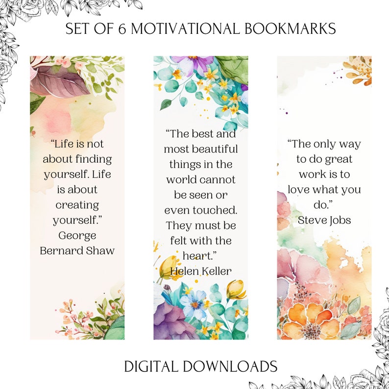 Set of 6 Digital Bookmarks Motivational English Quote - Etsy