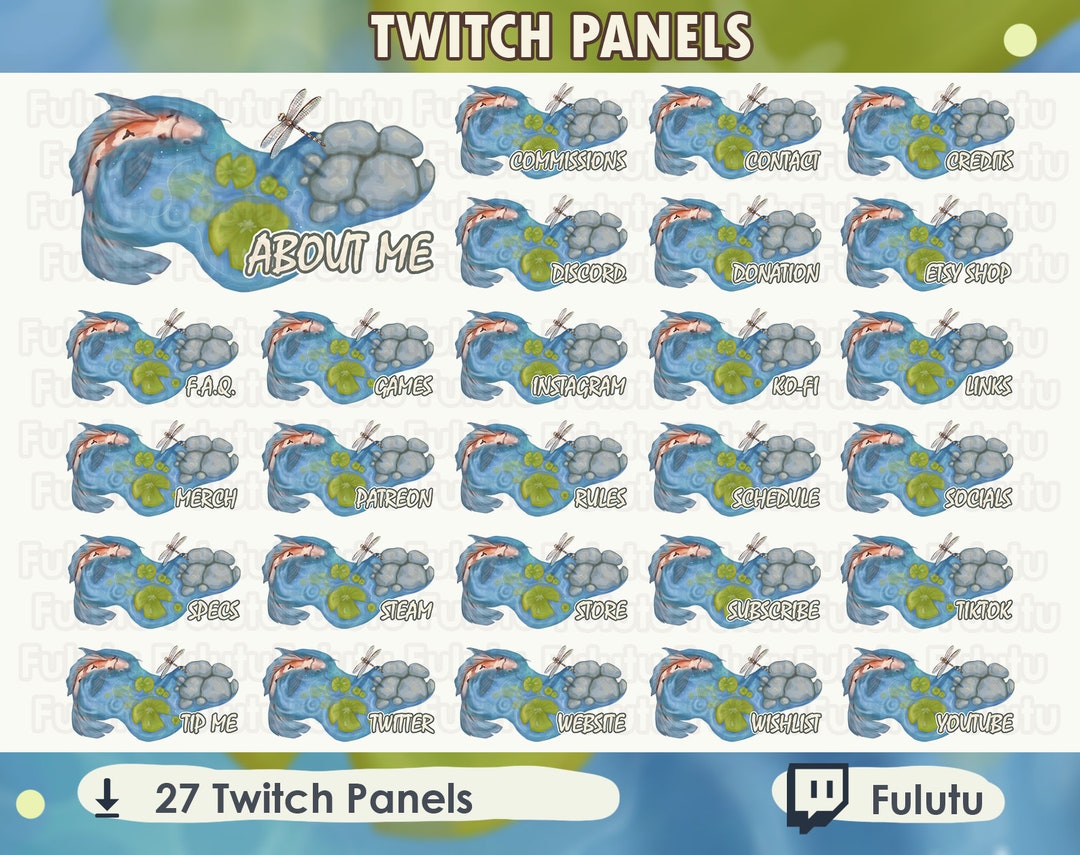 Koi Pond Panels Pack Ver. 2 Twitch Discord Youtube Kawaii Cute Vtuber ...