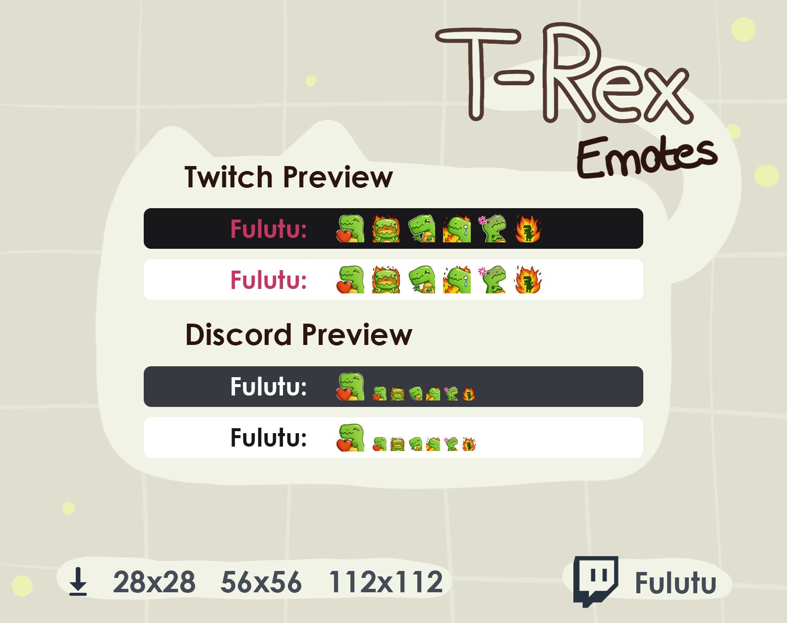 T-rex Emote Pack | Twitch | Discord | Youtube | Kawaii Cute T Rex Dino ...