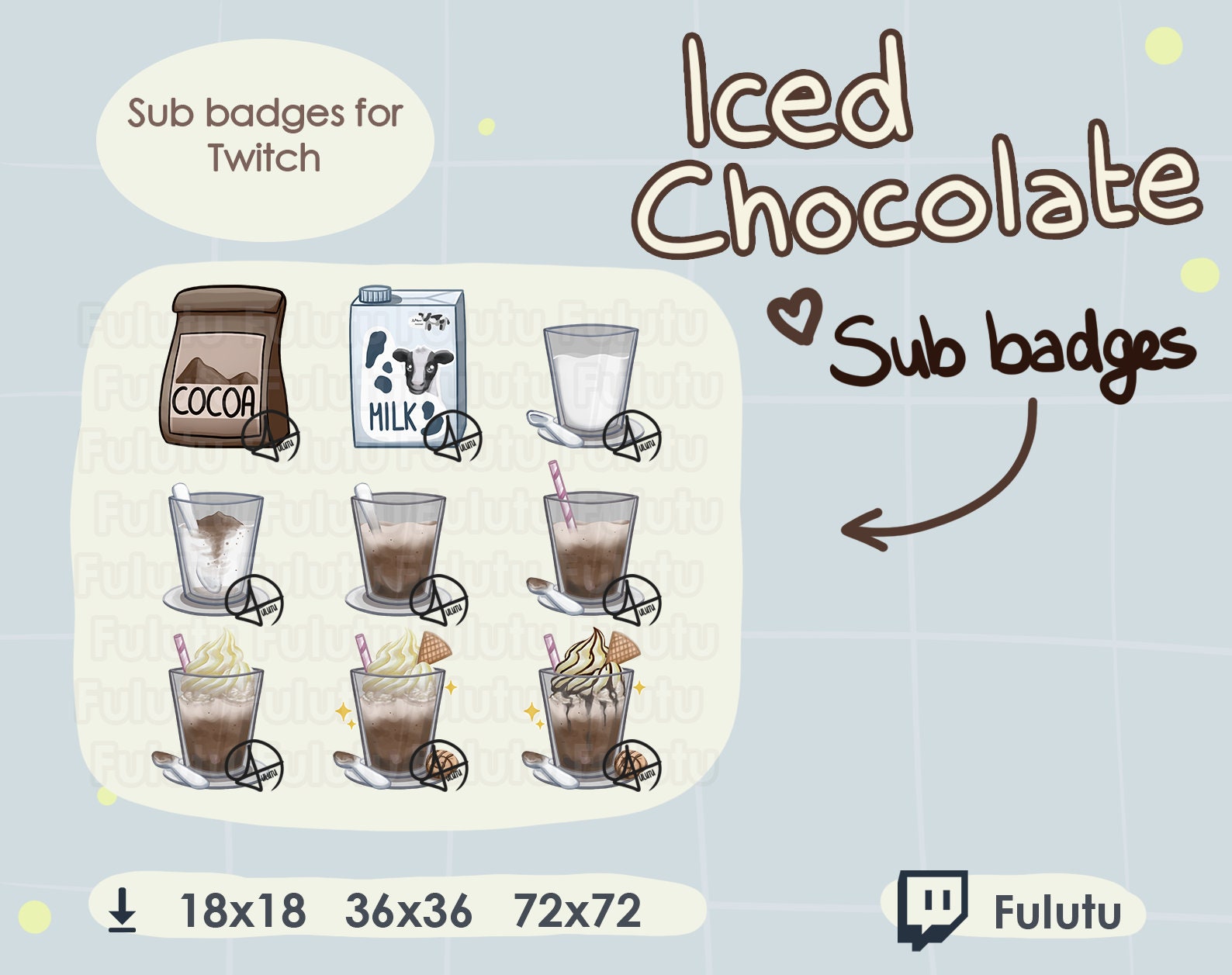 Iced Chocolate Sub Badge Pack Twitch Discord Youtube Kawaii Cute Ice ...
