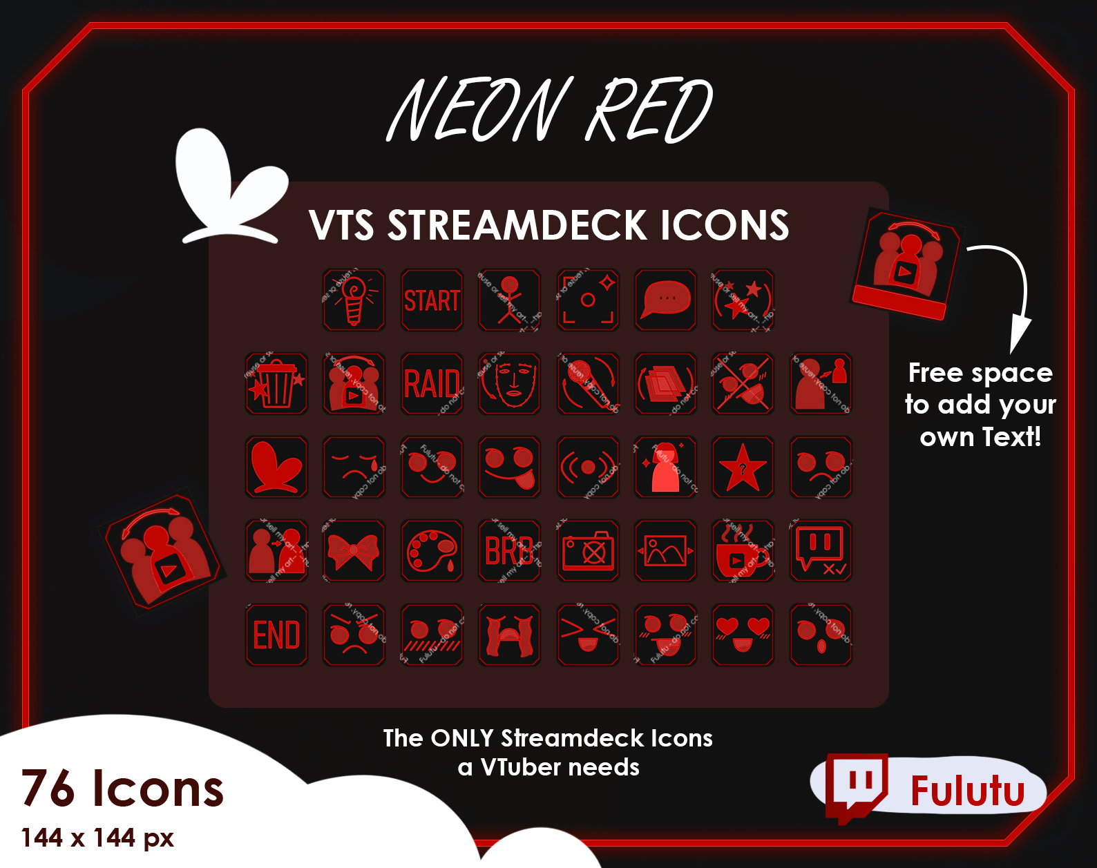 Neon Red VTS Stream Deck Icon Pack | Twitch | Discord | Youtube ...
