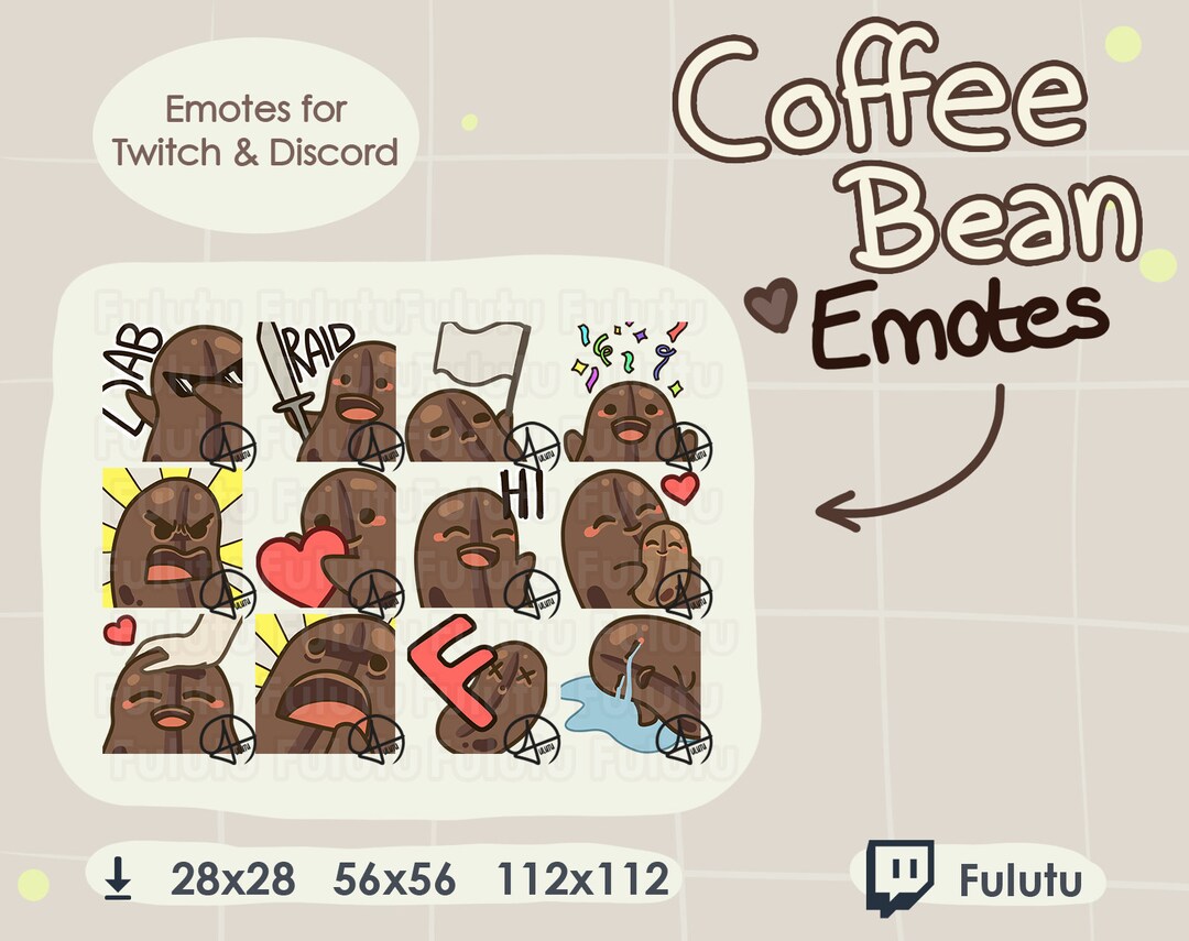 Coffee Bean Emote Pack | Twitch | Discord | Youtube | Kawaii Cute ...