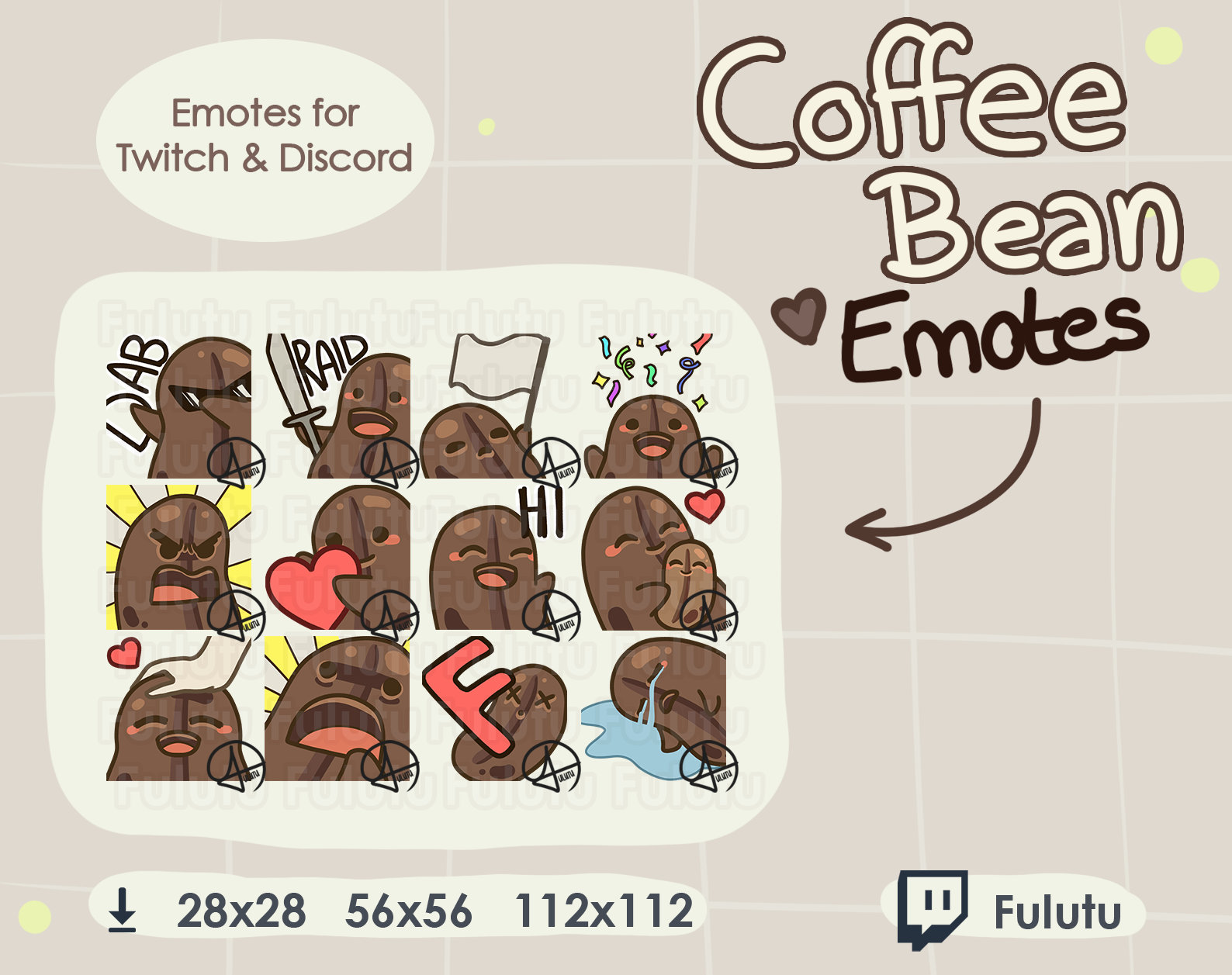 Coffee Bean Emote Pack | Twitch | Discord | Youtube | Kawaii Cute ...