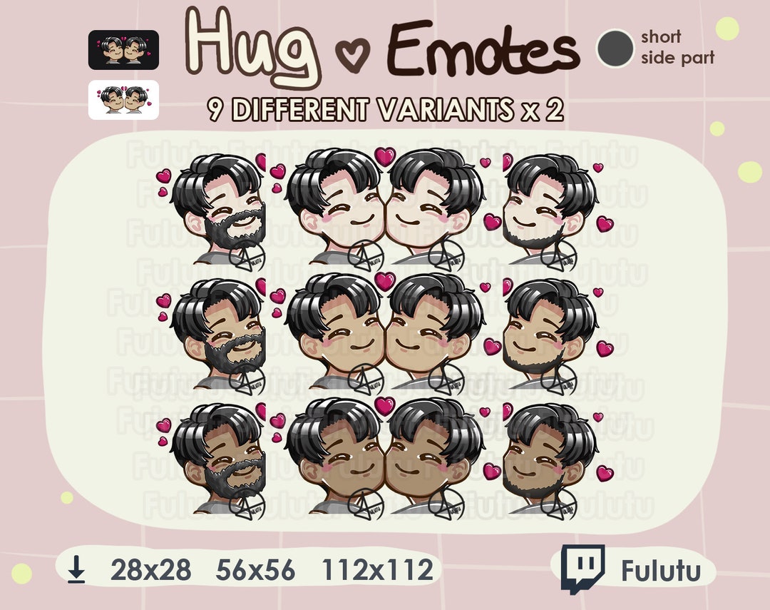 Hug Emote Pack - Short Side Part Black | Twitch | Discord | Youtube ...