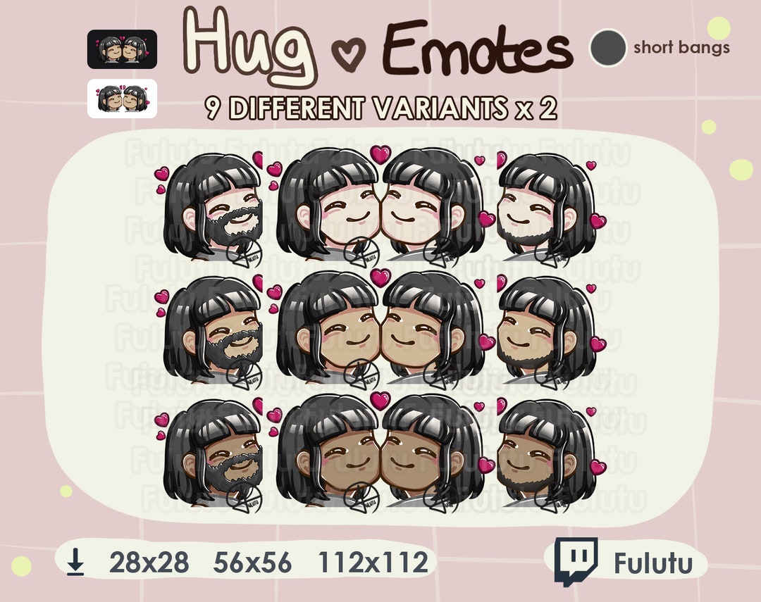 Hug Emote Pack - Short Bangs Black | Twitch | Discord | Youtube ...