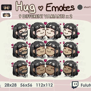 Hug Emote Pack - Short Bangs Black | Twitch | Discord | Youtube ...