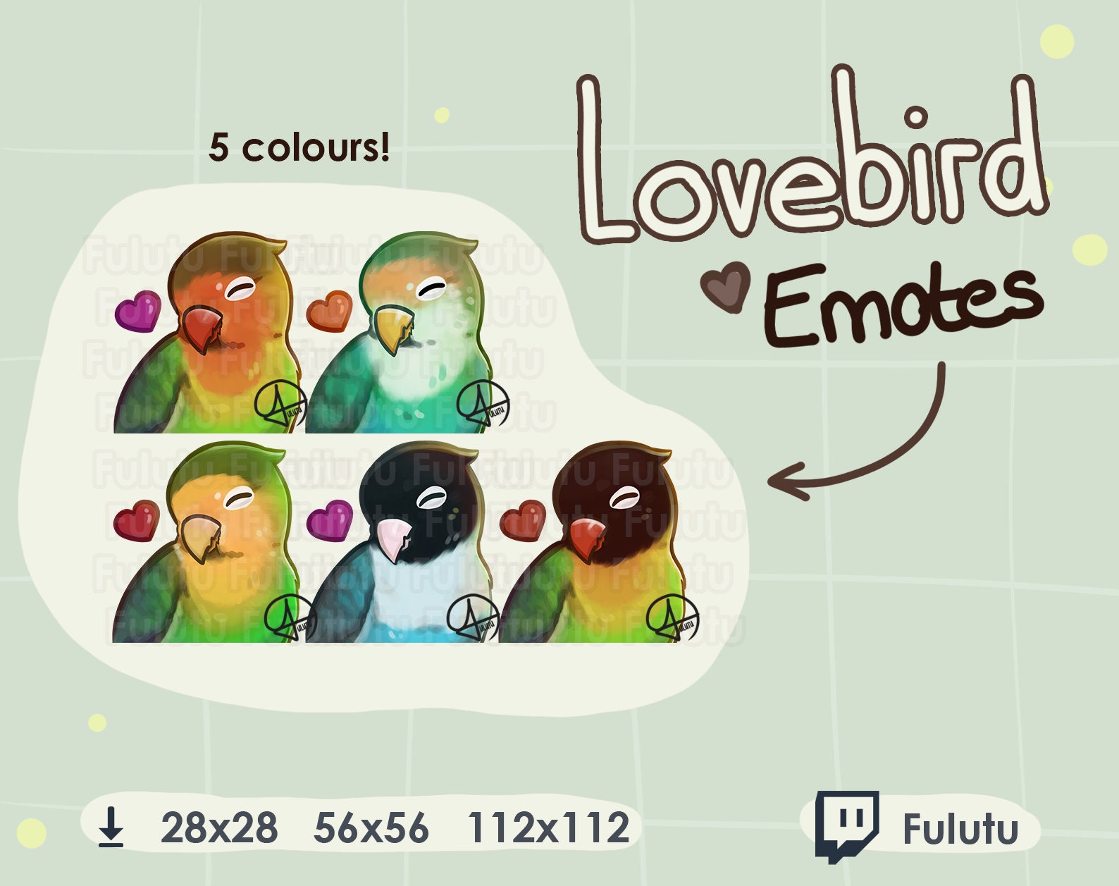 Lovebird Heart Emote Pack | Twitch | Discord | Youtube | Kawaii Cute ...