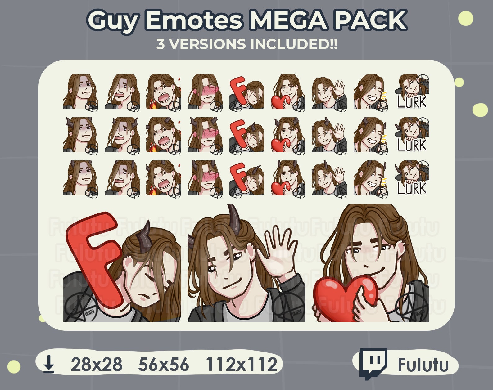 Guy Emote MEGA Pack Brown Long Hair, White Twitch Discord Youtube Demon ...