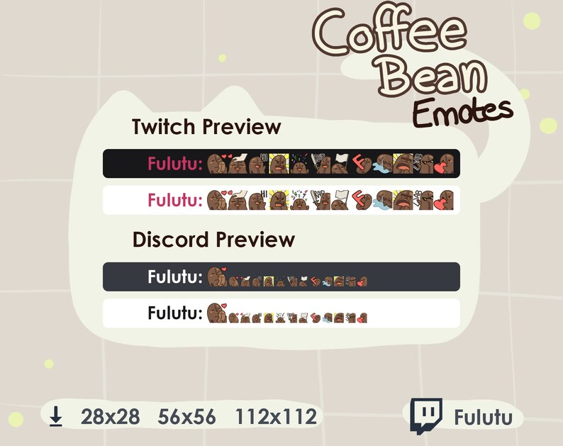 Coffee Bean Emote Pack | Twitch | Discord | Youtube | Kawaii Cute ...