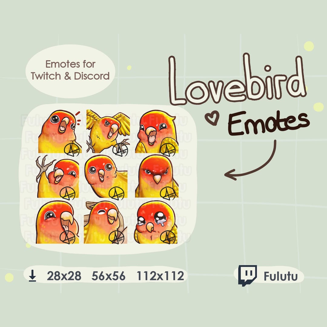 Lovebird Green Lutino Emote Pack | Twitch | Discord | Youtube | Kawaii ...