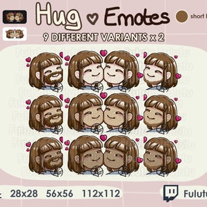 Hug Emote Pack - Short Bangs Brown | Twitch | Discord | Youtube ...